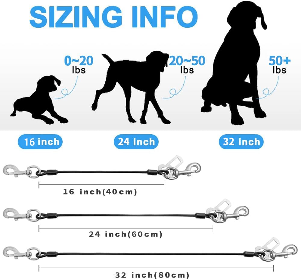 Mi Metty Dog Seat Belt Harness for Car,2pcs Dog Seatbelt of Coated Wire Leash Safety Restraint,No Chew Tether Cable Vehicle Dog Accessories,Double Clips & Latch (Black, 32 inch/80 CM)