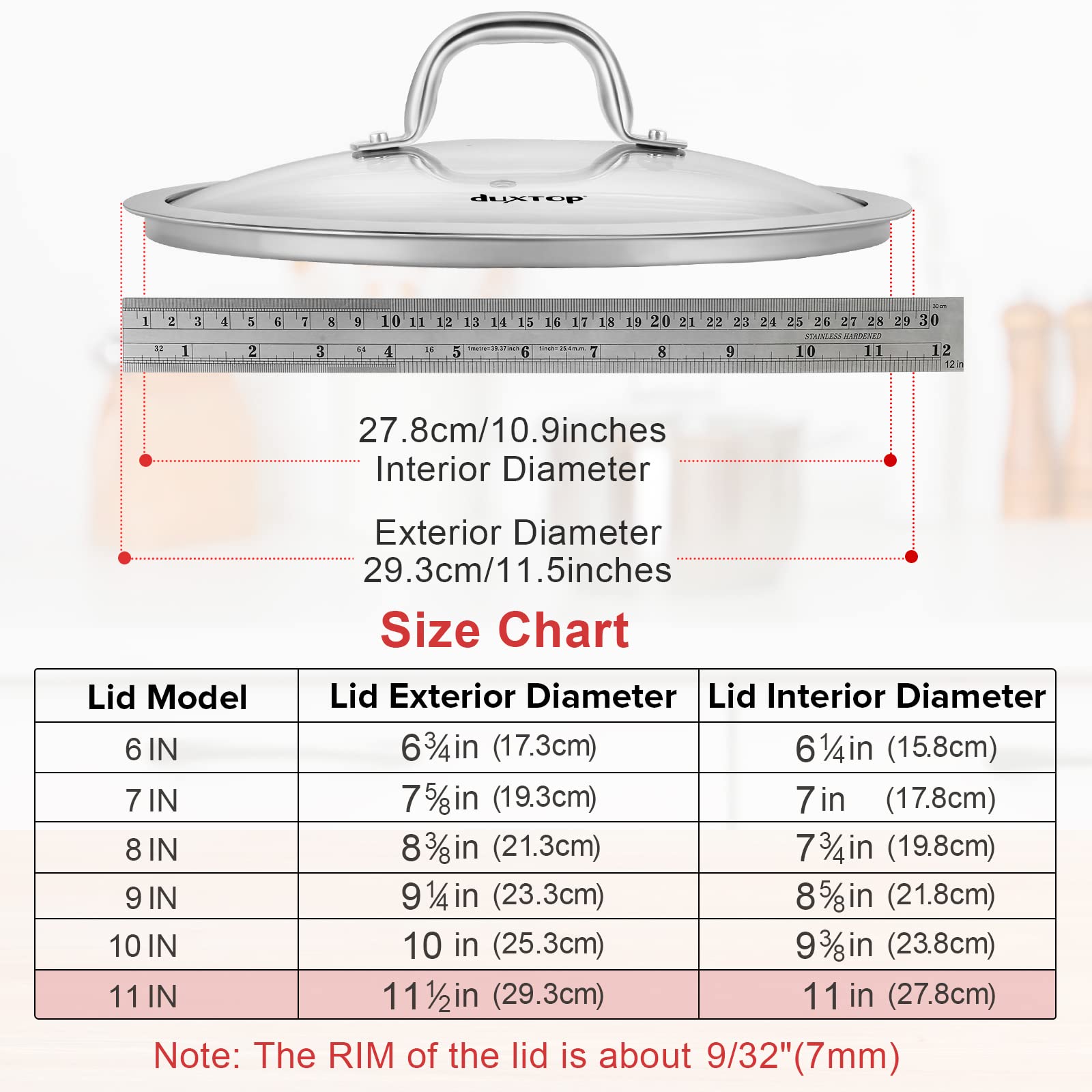 Duxtop Cookware Glass Replacement Lid (Interior Diameter: 11inch, Exterior Diameter: 11-1/2inch)