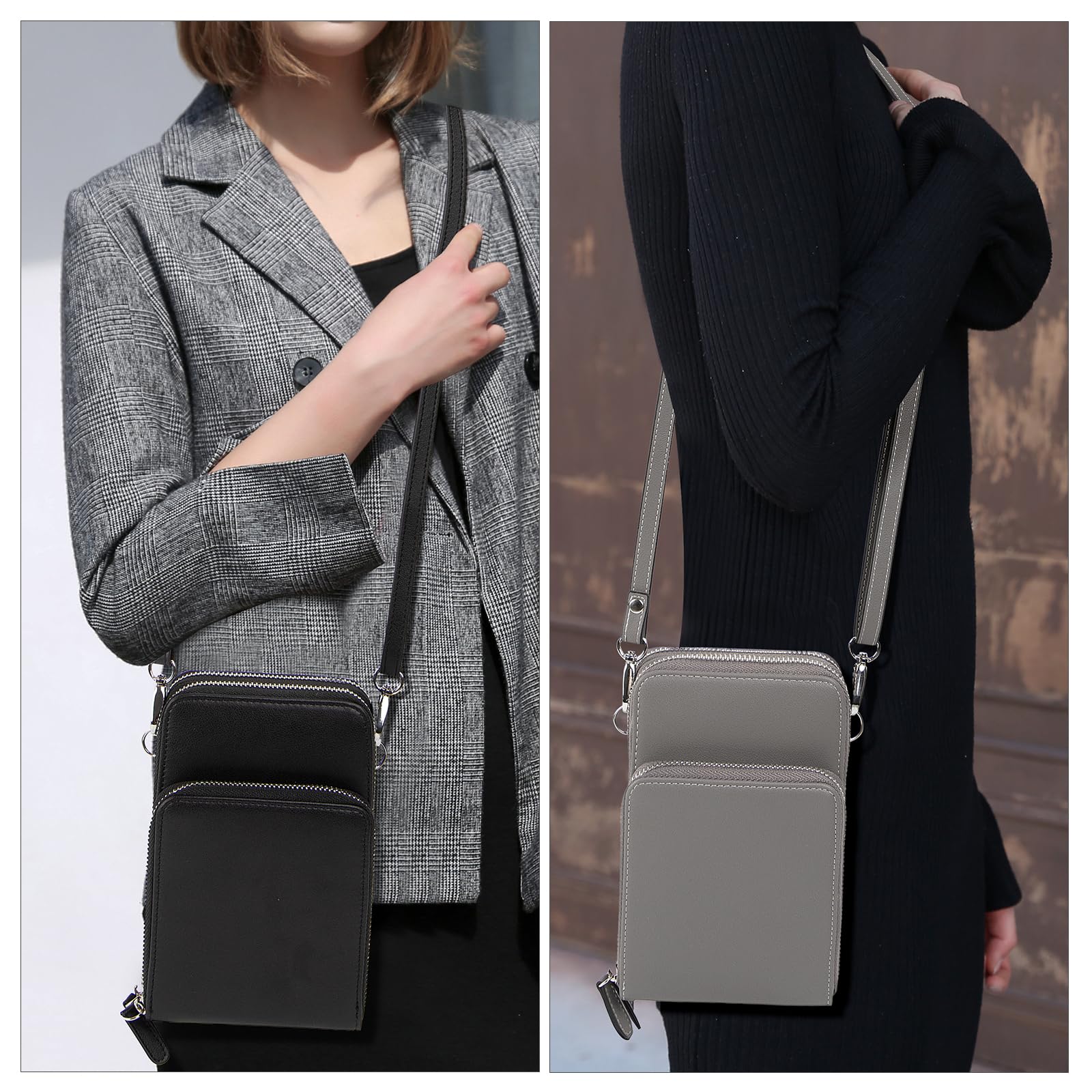Pearl Angeli Small Crossbody Bag RFID Cellphone Wallet Purse Mini Ladies Handbag Purse with Shoulder Strap(Matte Black)
