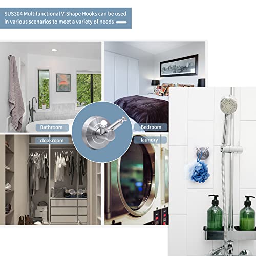 Beepas V-Shape Double Towel Hook Hotel Style, SUS304 Stainless Steel Heavy Duty Wall Mounted Dual Hooks for Towel, Loofah, Coat, Kitchen Hanger for Hand Towel, Cookware, Key Hangers, Razor Holder