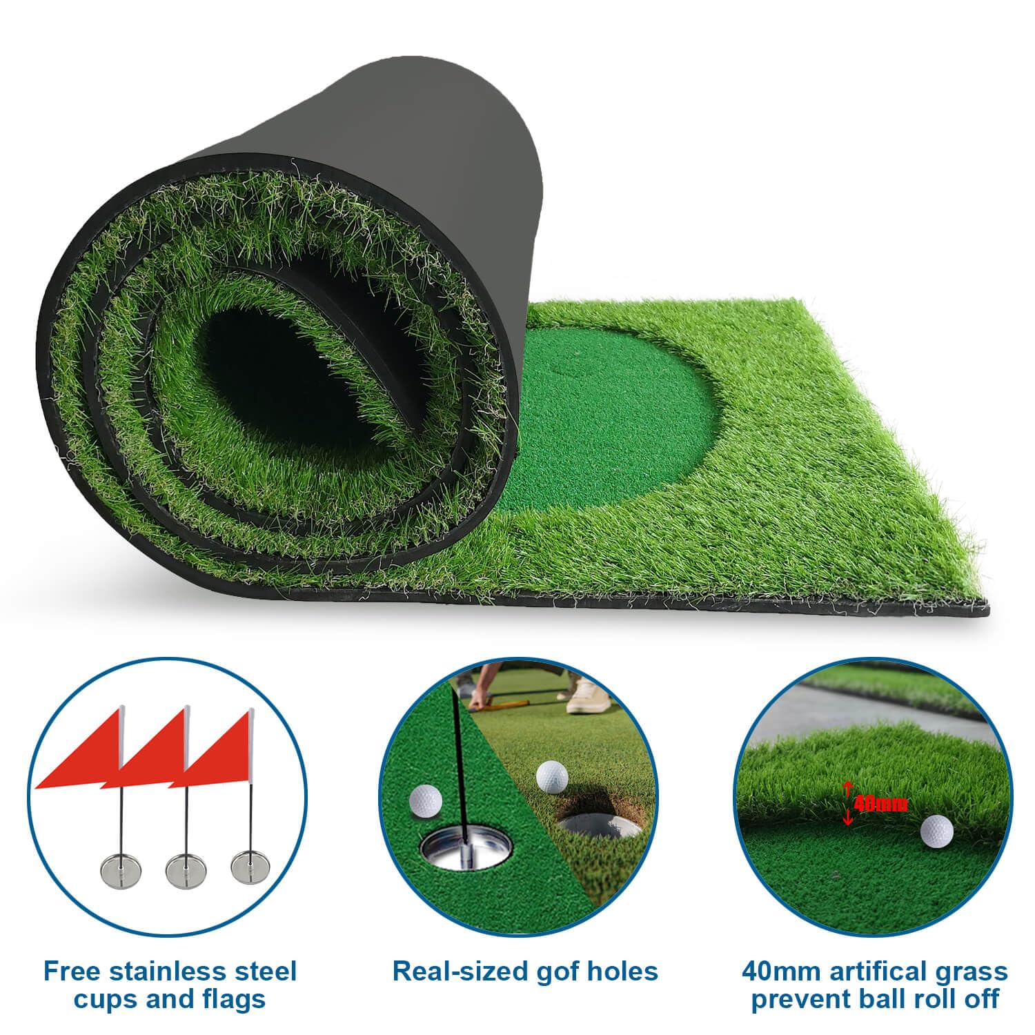 BOBURN Golf Putting Green/Mat-5x10FT Golf Training Mat- Professional Golf Practice Mat- Green Long Challenging Putter for Indoor/Outdoor