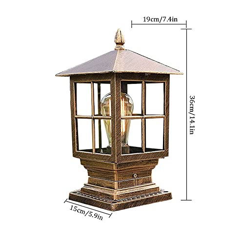 CZLZY European Style E27 Pillar Lamp Outdoor Courtyard Fence Post Light Waterproof IP54 Glass Lampshade Garden Lawn Decoration Column Light Base Landscape Light Pillar Pole Lamp
