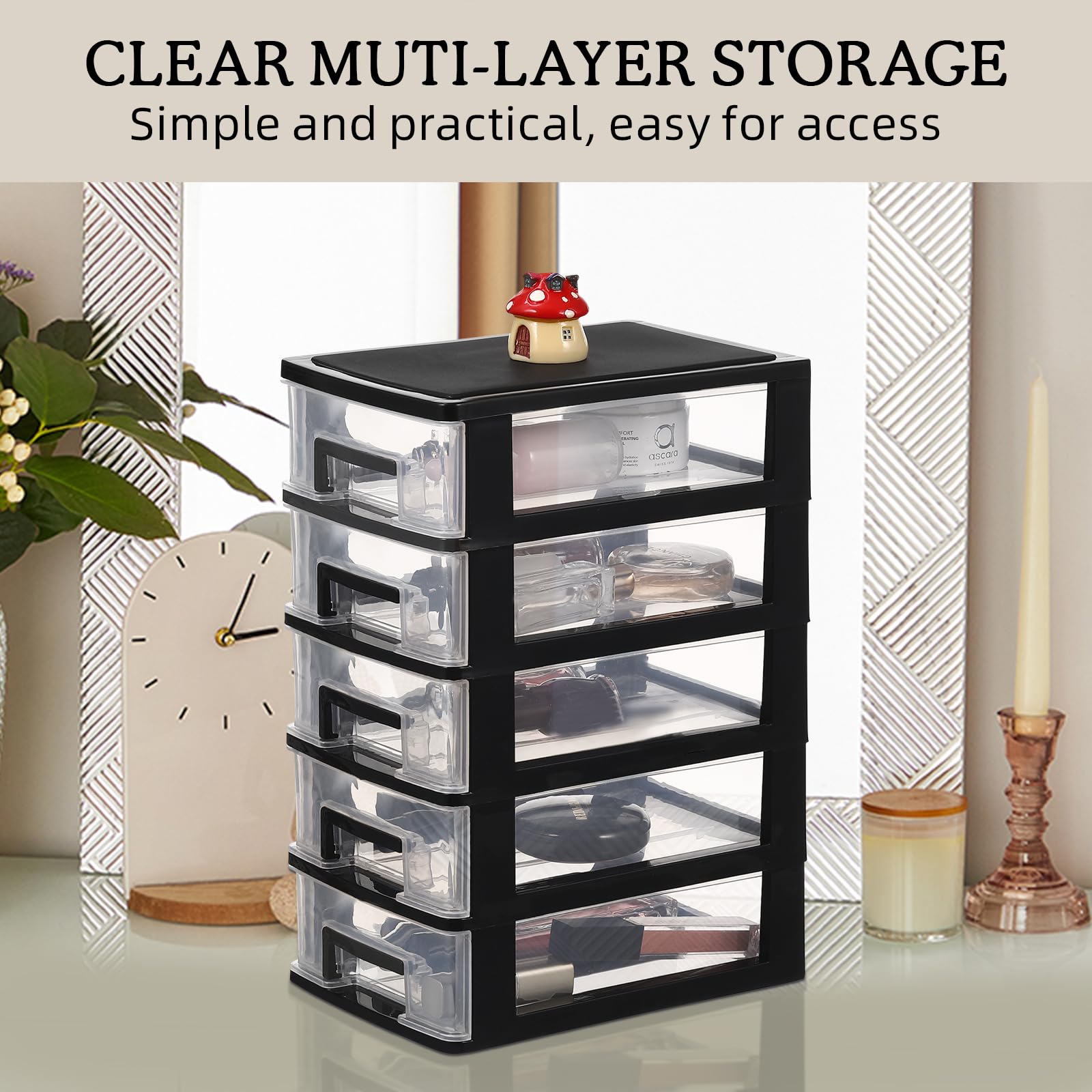 SAFIGLE 5 Drawer Storage Organizer Mini Plastic Drawers Organizer Plastic Storage Bins with Drawers Space Saving Small Plastic Drawers for Crafts Small Tools Sationary and Hardware