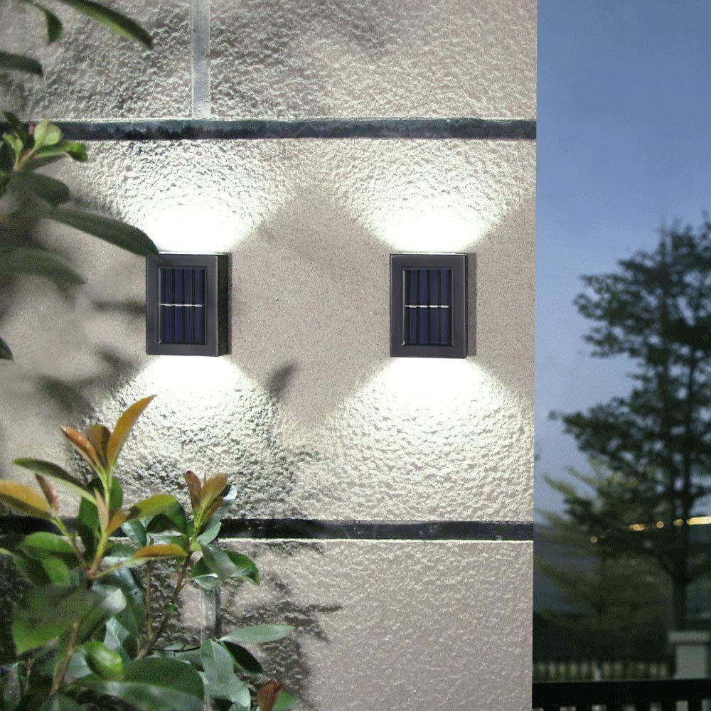 LOOCOO 2 LED Solar Wall Light UP and Down Illuminate Outdoor Sunlight Sensor Lamp IP65 Waterproof Modern Nordic Style Decor for Home Garden Porch
