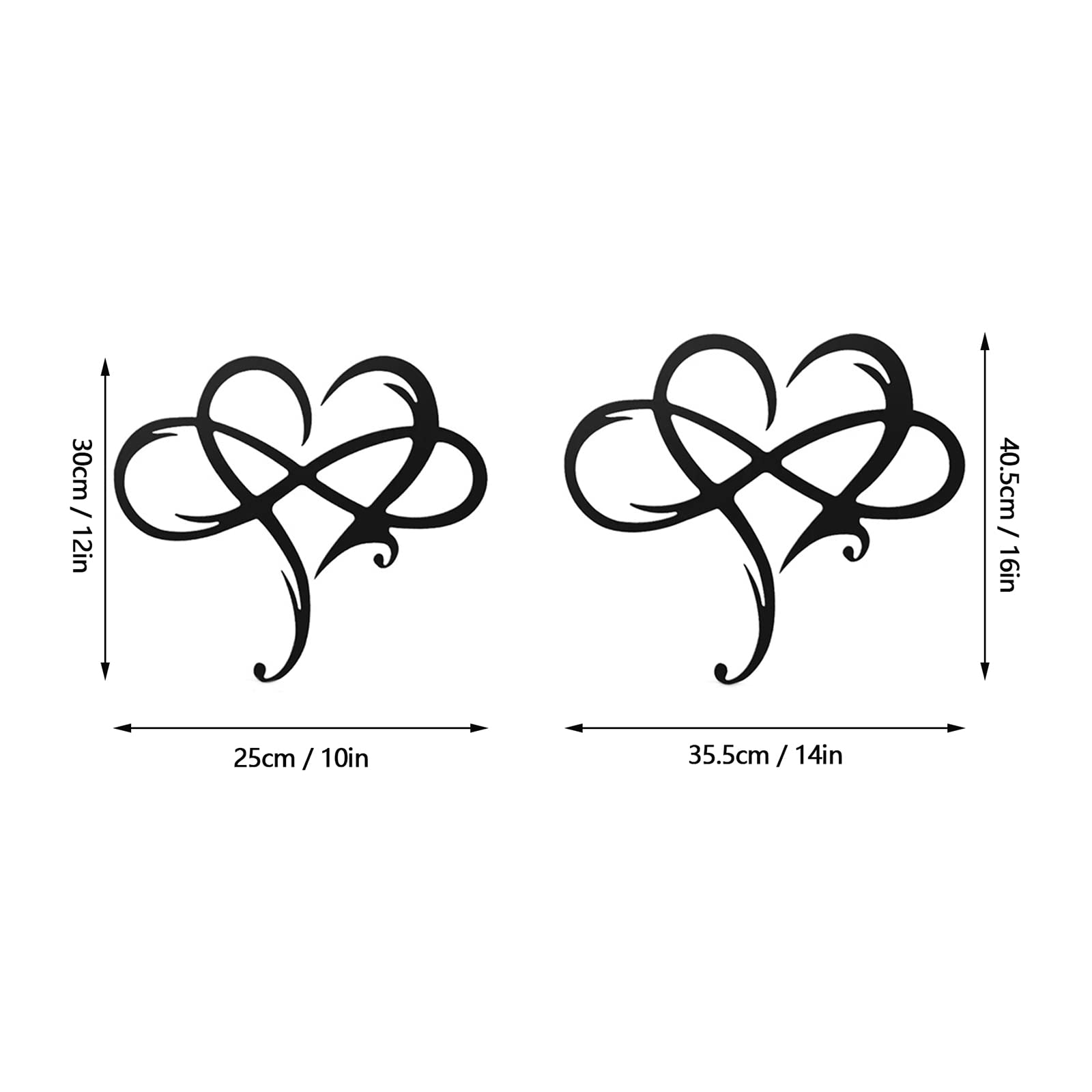 LAHONI Infinity Heart Metal Wall Decor, 16x14 Inch Heart Shaped Wall Art Sculptures Love Sign Ornaments for Home, Living Room, Bedroom, Outdoor Garden Decor (Black)