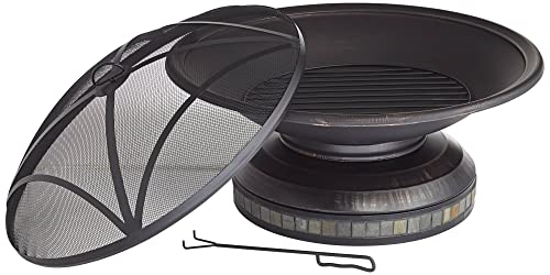 Bristol Black Iron Outdoor Fire Pit Round 35" Steel Mesh Wood Burning with Spark Screen and Fire Poker for Outside Backyard Patio Camping Deck - John Timberland