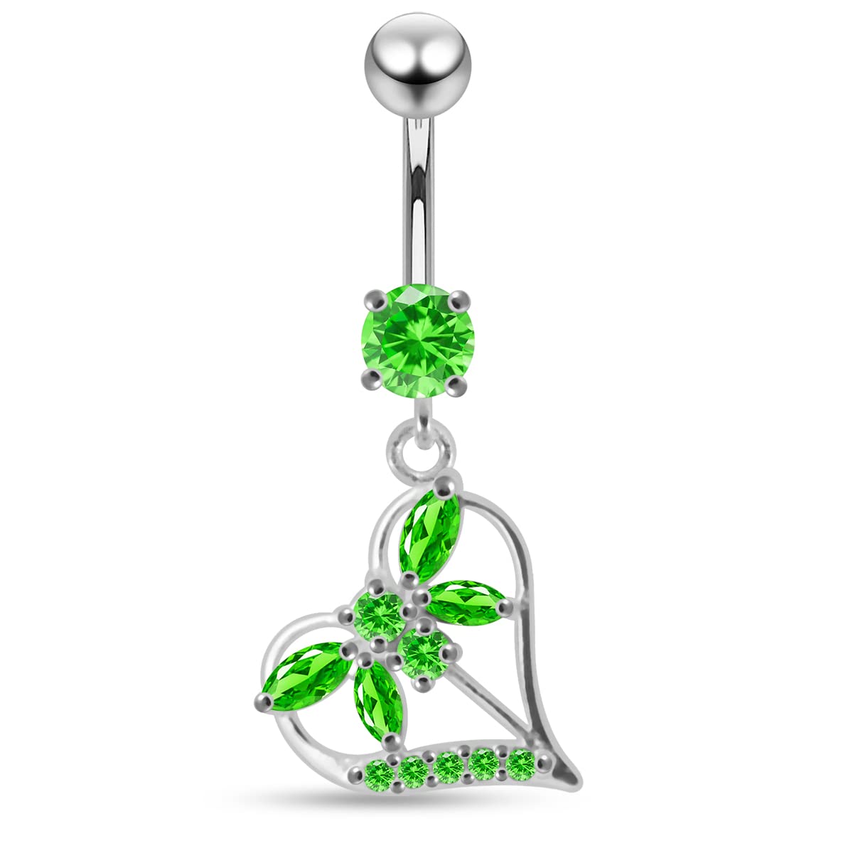 AtoZ Piercing Peridot Green CZ Stone Dragonfly in Heart Dangling 925 Sterling Silver Belly Button Ring Jewelry