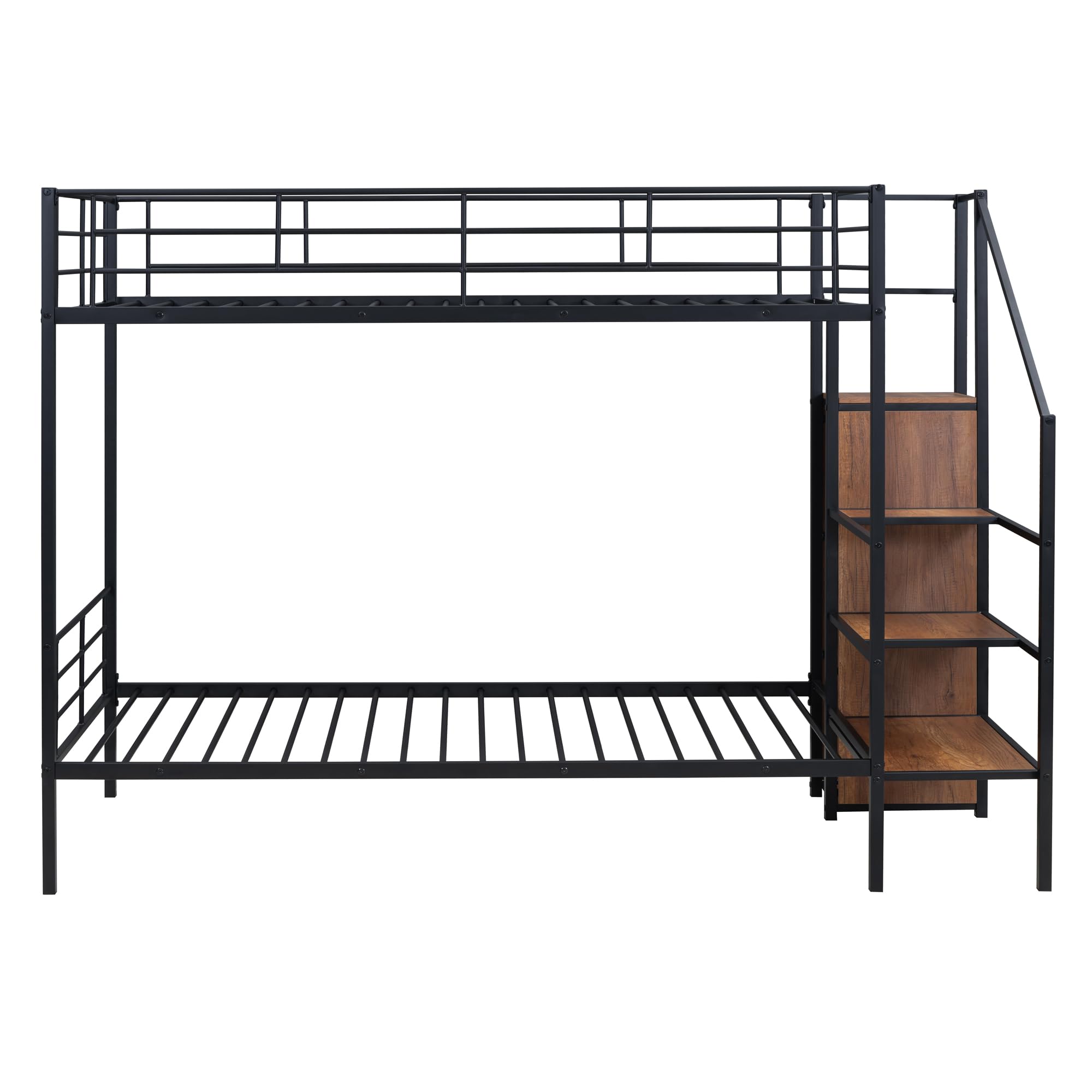 URTR Metal Twin Over Twin Size Bunk Beds, Heavy-Duty Twin Bunk Bed with Stairs and Wardrobe for Boys Girls Teens Bedroom Dormitory, Black