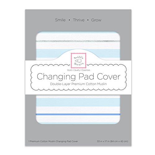 Softest Cotton Muslin Changing Pad Cover, Blue 3-Color stripes