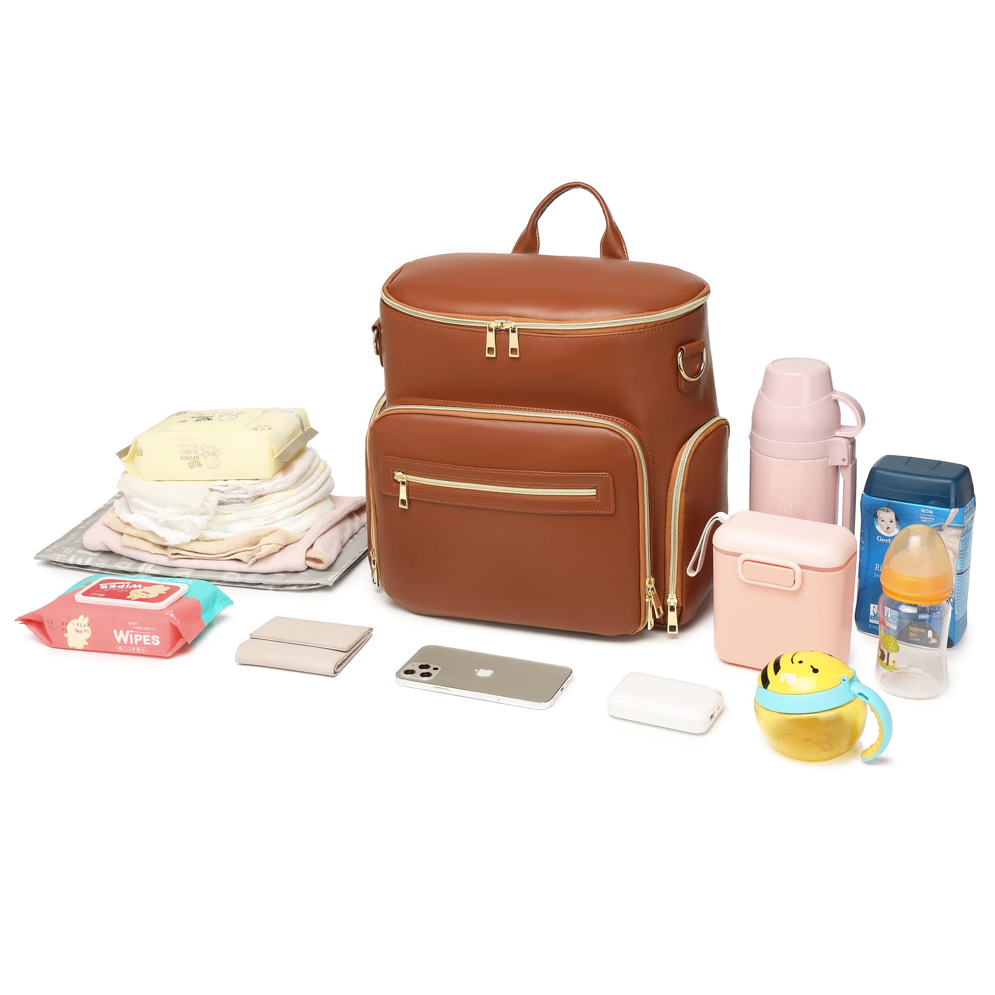 KINDDOG Breast Pump Bag, Diaper Tote Bag with Laptop Sleeve Fit Most Breast Pumps Like Medela, Spectra S1,S2, Evenflo (Brown)