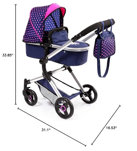 Bayer Design Baby Doll City Vario Pram, Blue Pink with Hearts Unicorn