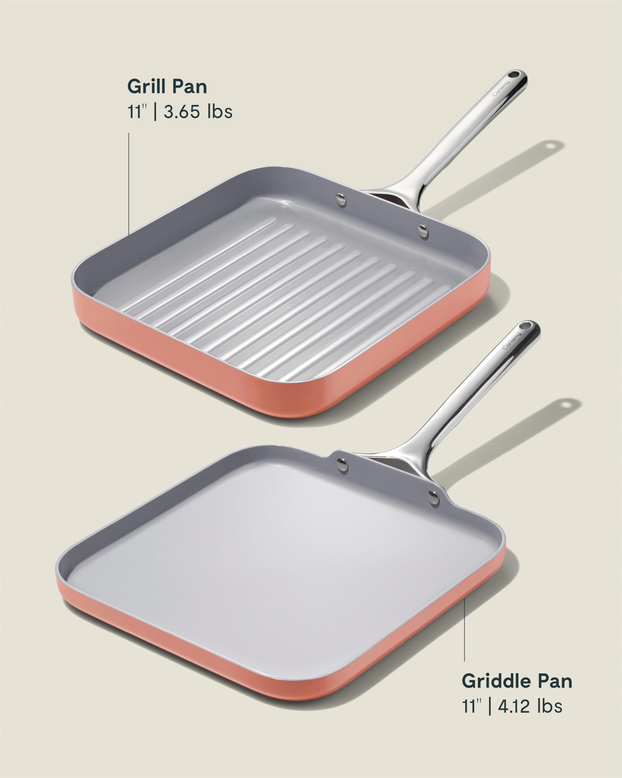 Caraway Griddle Pan & Grill Pan Duo - Non-Stick Ceramic Coated - Non Toxic, PTFE & PFOA Free - Oven Safe & Compatible with All Stovetops β Perracotta