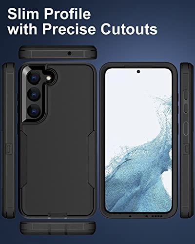 Dahkoiz for Samsung Galaxy S23 Case, with Dust-Proof Port Cover, Full Body Protection Rubber Cover Phone Case for Samsung Galaxy S23 5G 6.1-Inch, Black/Black