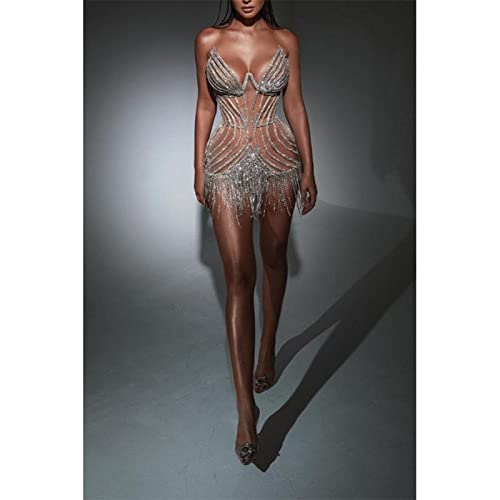 Baidicheng Crystal Bras Bikini Chain Suit Bridal Luxury Rhinestone Bra Underwear Prom Party Beaded Gorgeous Body Chain for Women's,Silver