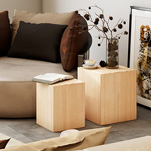 COZAYH Tree Stump End Table Set of 2, Multiple Styling Layout with Wood Tree Ring Pattern, Natural Wood Color, (F04011), 18.75Dx21.5Wx18.75H in