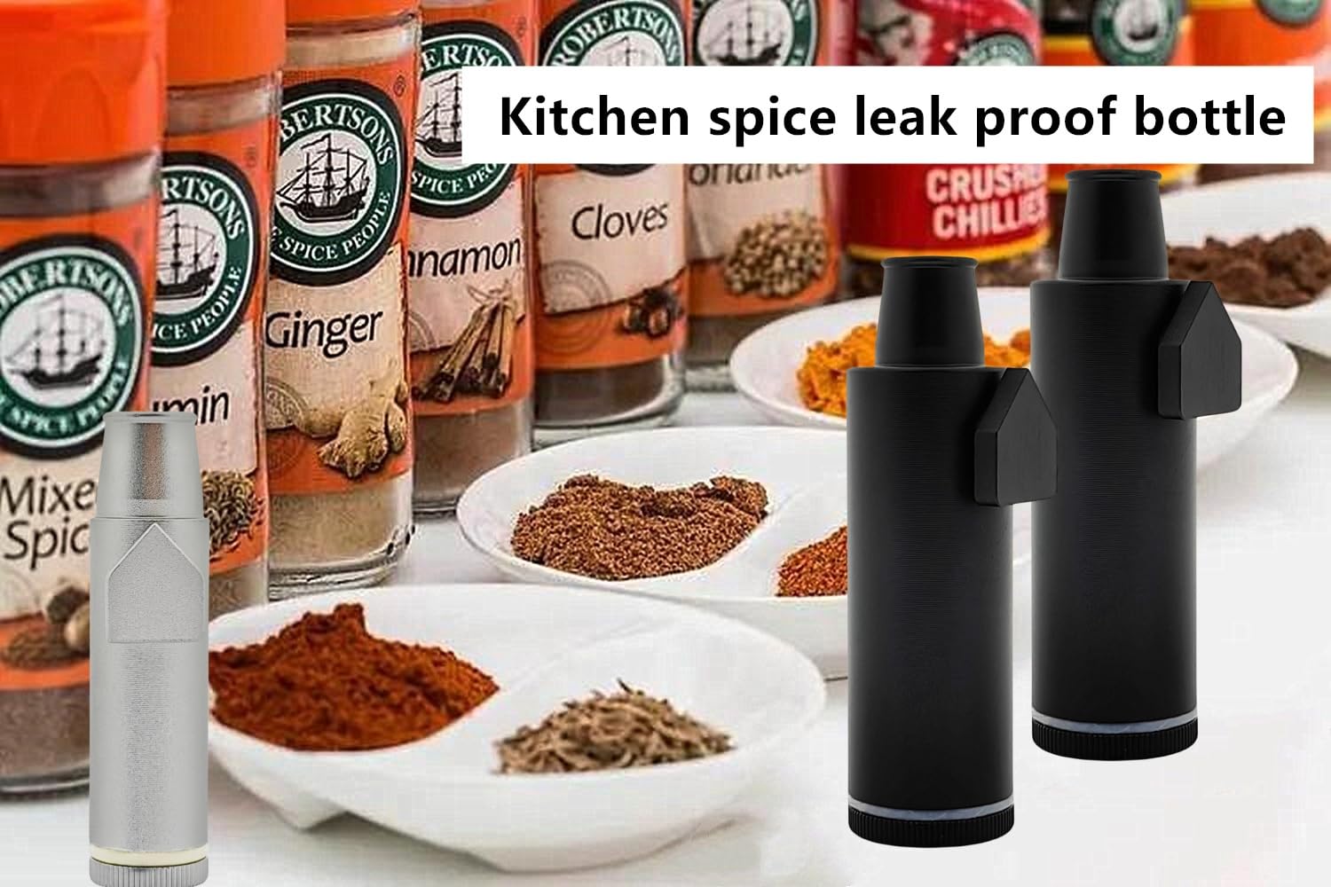 OMO Metal Ieak-proof Bottle (3nd Generation Upgrade Version) (Black high-capacity)(Silver small capacity) Portable Pepper Shaker (2 pack)