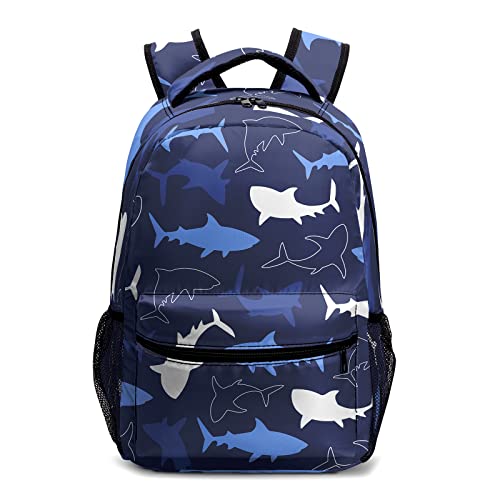 Dacawin Kids Backpack Blue Shark Elementary School Bag for Boys Girls Kids Ocean Themed Bookbag Lightweight Durable Simple Modern Backpacks for Travel Hiking Picnic