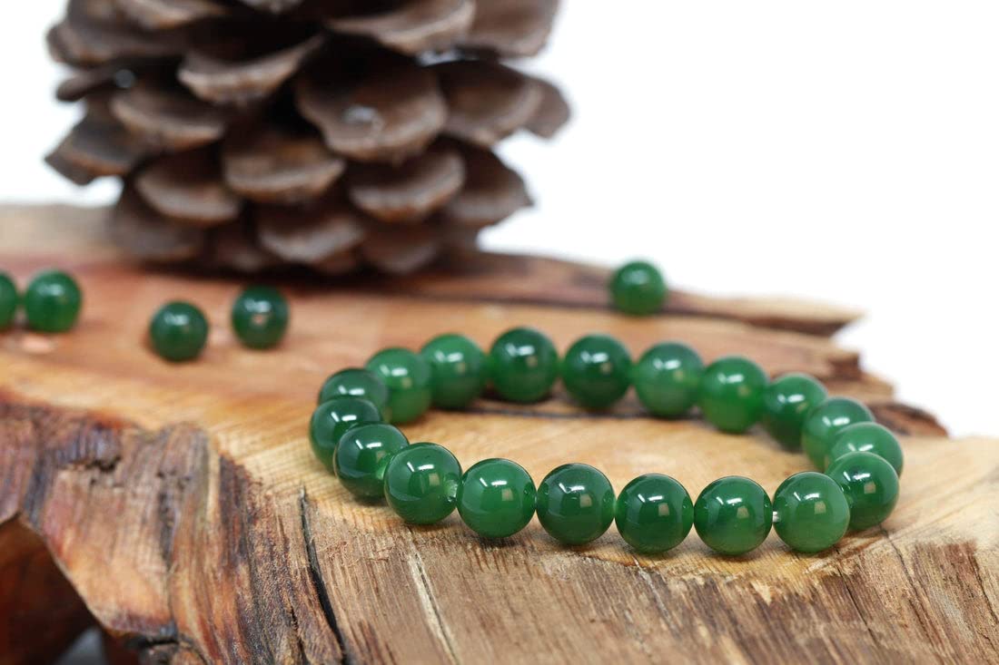 Baikalla Jewelry Natural Nephrite Jade 8 & 9.5mm Good Luck Beads Bracelet For Men & Women (9.5mm, 7.5in)