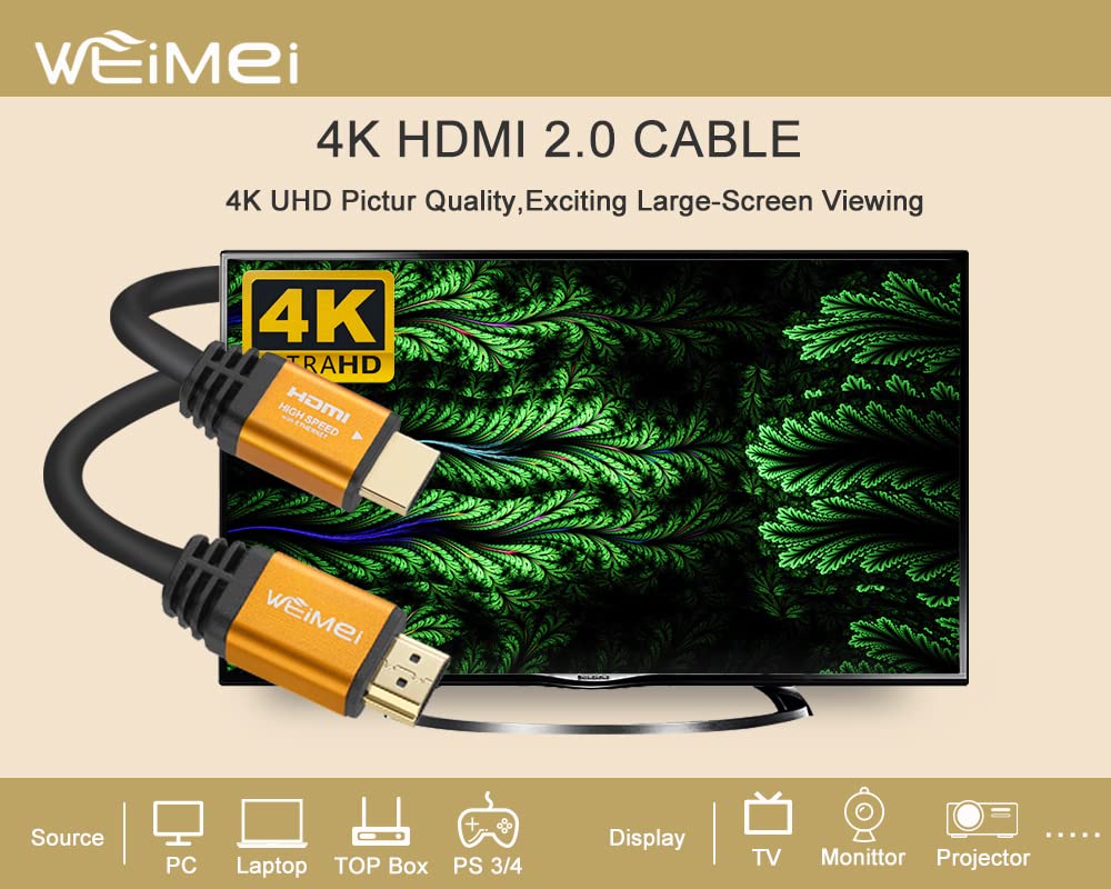 WEIMEI 100 Feet 4K HDMI Cable 2.0 HDMI Cord 100ft with IC Booster Support 4K@60Hz UHD 2160P Ethernet 3D ARC with Gold-Plated Connector and Bare Copper Conductor (from 6ft to 100 ft for Choices)
