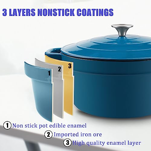 CUKOR Cast Iron Dutch Oven with Lid,6QT Non-stick Dutch Oven Pot for Cooking, Cast Iron Bread Pan with Lid,Bread Baking,Enamel Pot Coated Cookware
