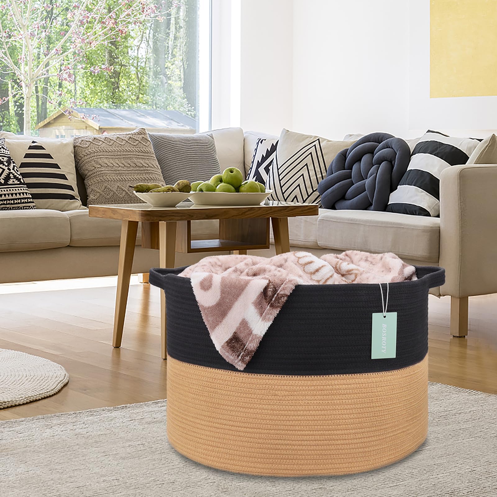 BOSROTY Extra Large Cotton Rope Basket For Girls Kids 87L, Nursery Hamper, Large Laundry Basket , Nursery Bin, Woven Basket Organizer For Storage Toys Blankets Clothes, 22βx 14β, Blend White & Pink