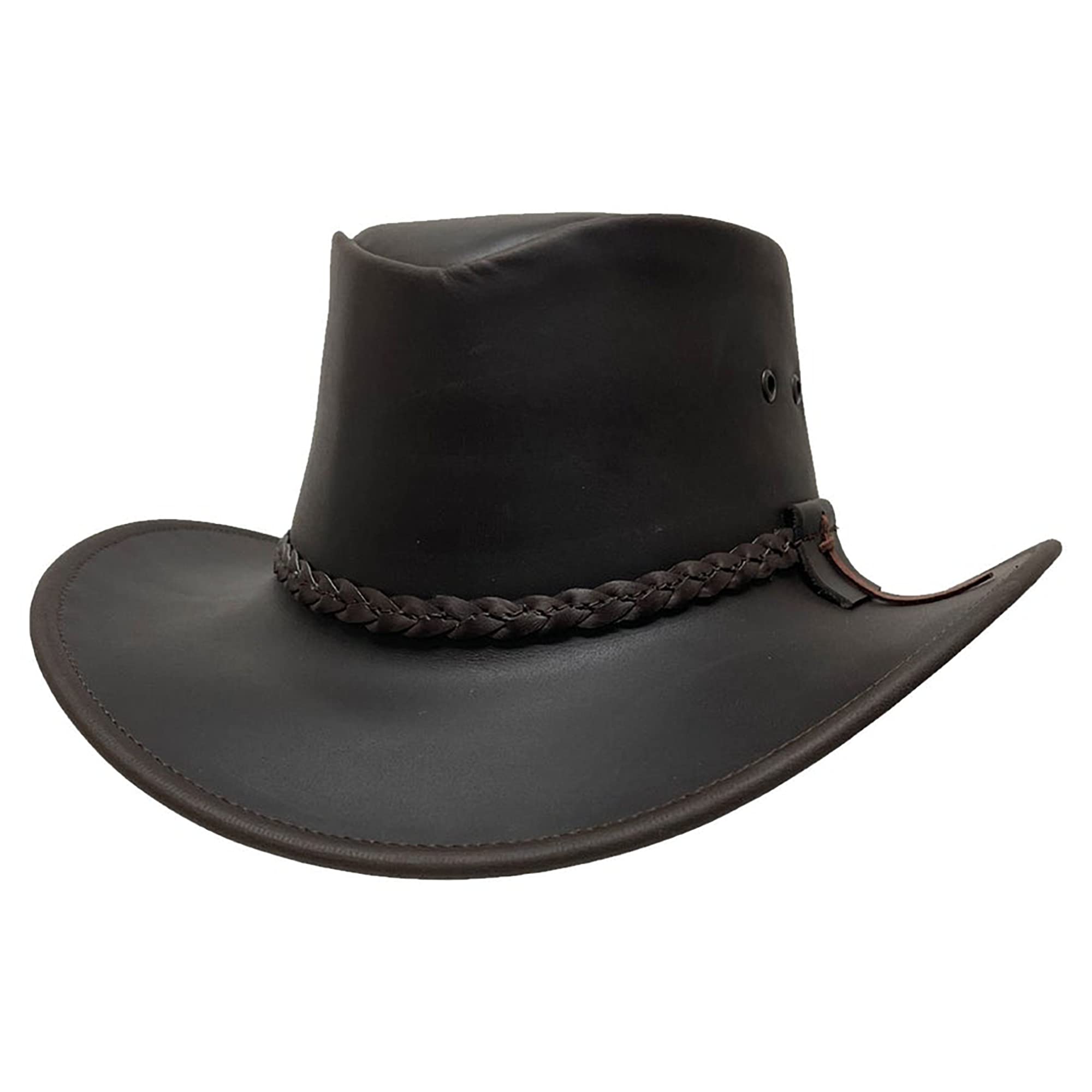 American Hat Makers Leather Bushman Outback Hat, Leather Hats for Men & Women Brown