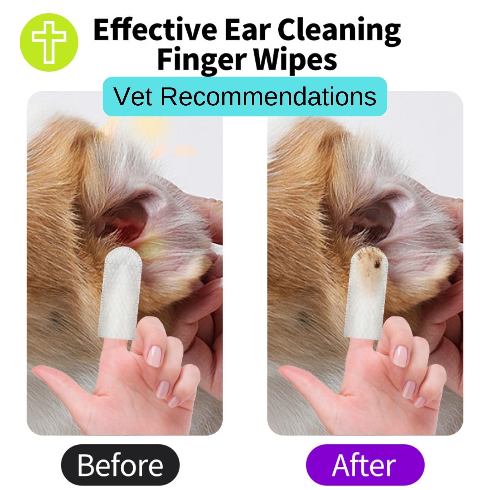 Dog Ear Cleaner Finger Wipes,Premium Ear Finger Wipes for Dogs Cats 50 Pcs Reduce Earwax Buildup Sooths Deodorizes Relieve Ear Itching Inflammation, Fresh Coconut Scent, Natural Ingredients (50 Pcs)