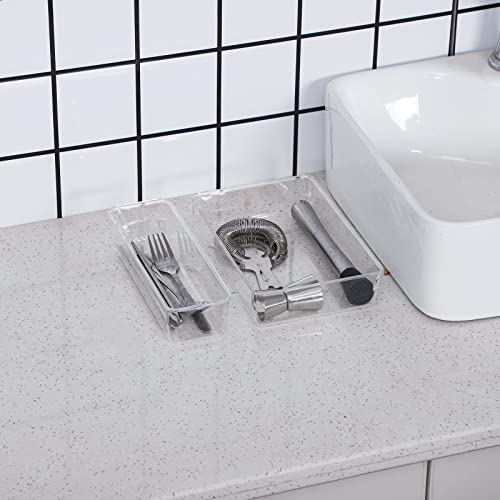 Cq acrylic 25 PCS Clear Drawer Organizers Set,4 Sizes Plastic with Vanity Storage Bins,Desk Drawer Dividers Trays Pads for Makeup,Bathroom and Kitchen