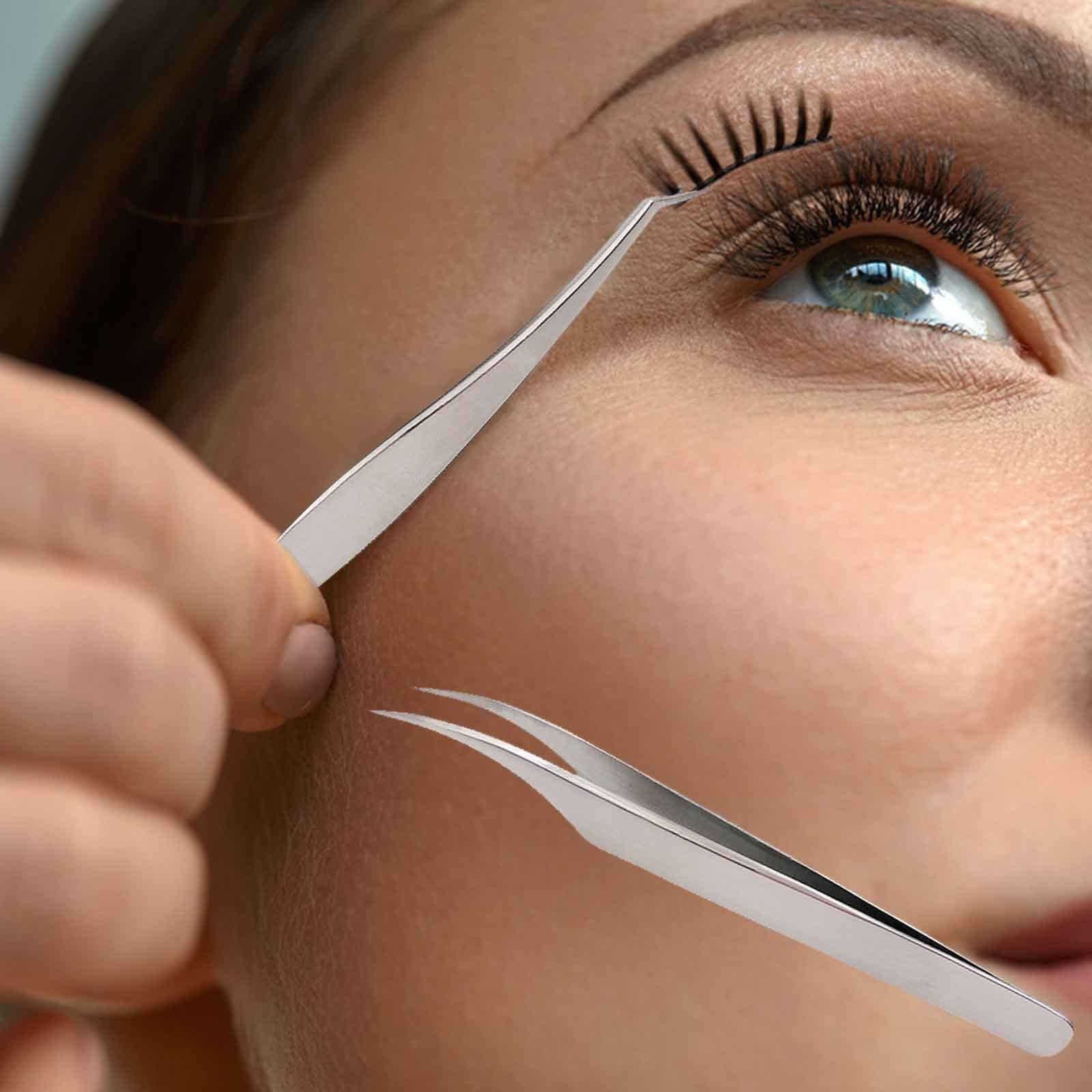 Eyelash Extension Tweezers Set of 2 pieces straight & curved Lash Extension Precision Tweezers, Professional Stainless Steel Precision Tweezers set