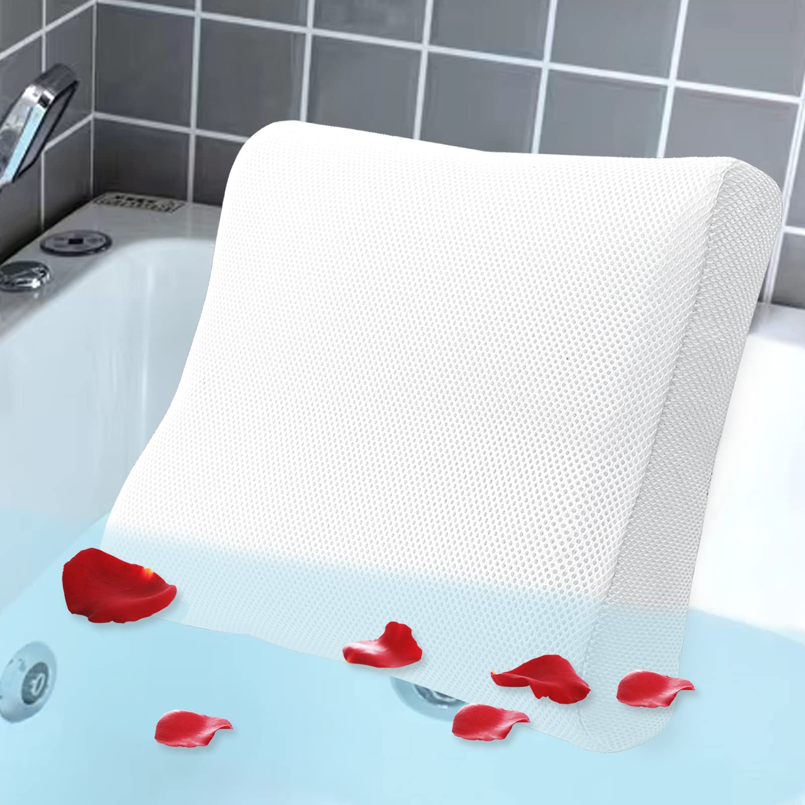 Bath Pillows for Tub,Comfortable Bathtub Pillows for Tub Spa,Neck and Back Support with Non Slip Suction Cups Bath Pillow,3D Ergonomic Air Mesh Headrest Cushion with Cover