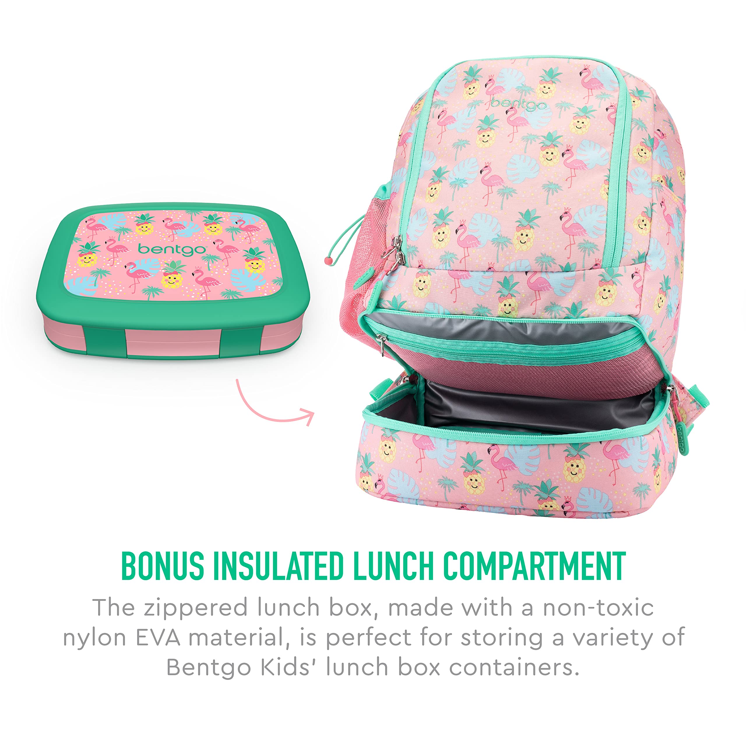 Bentgo 2-in-1 Backpack & Insulated Lunch Bag Set With Kids Prints Lunch Box (Tropical)