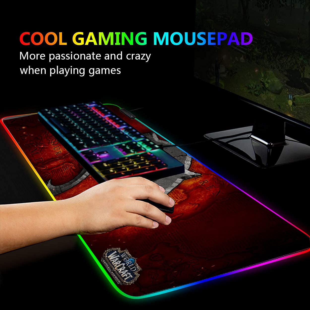 Horde RGB Soft Gaming Mouse Pad Large Oversized Glowing Led Extended Mousepad Non-Slip Rubber Base Computer Keyboard Pad Mat 31.5X 11.8in