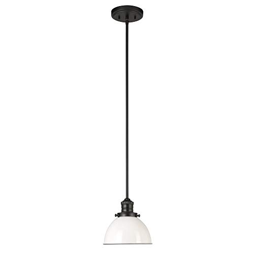 Design House 588327 Savannah Farmhouse 1-Light Indoor Pendant Dimmable White Metal Shade for Kitchen Island Bar Dining Room, Matte Black