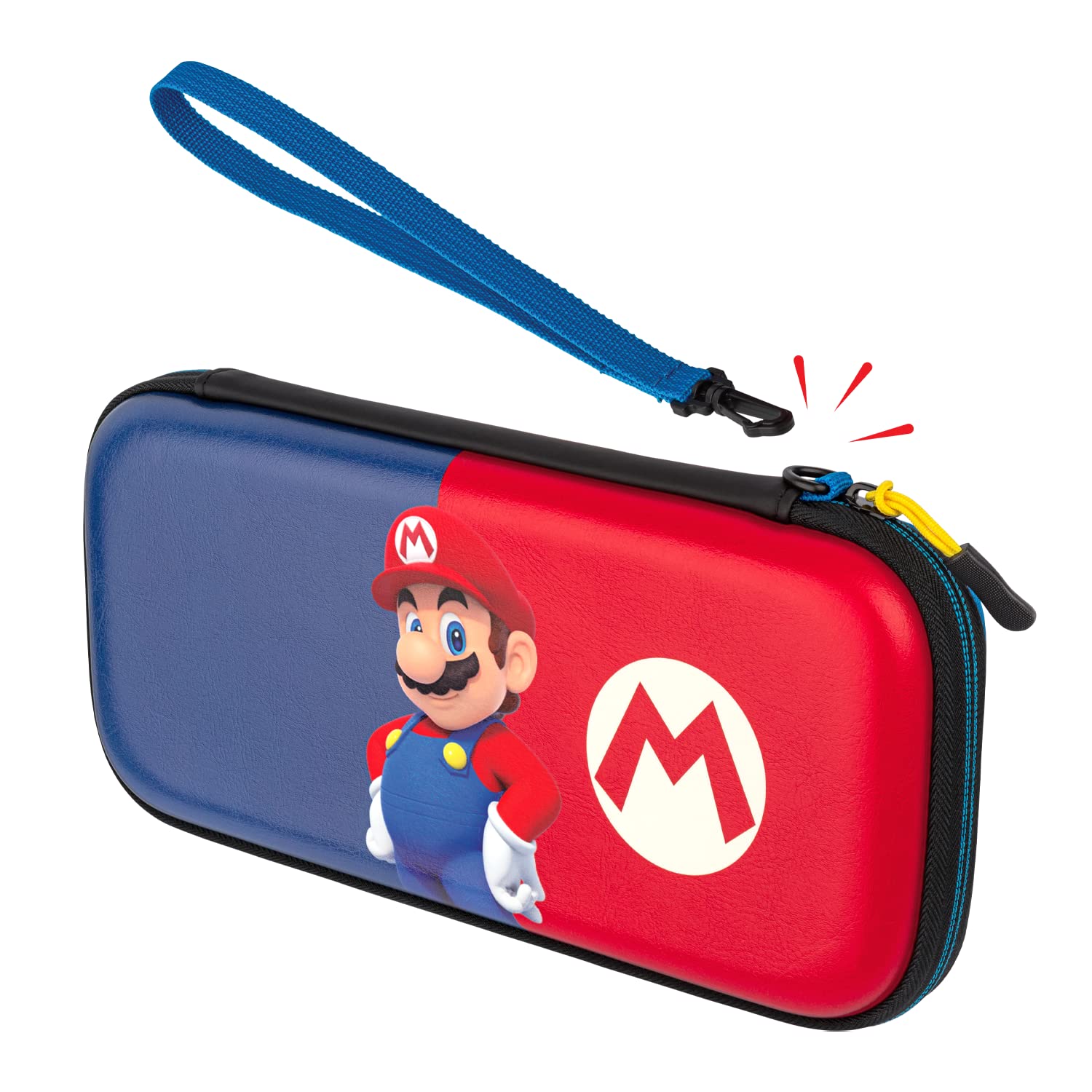 PDP Gaming Officially Licensed Nintendo Switch Slim Deluxe Travel Case - Switch OLED Protective Carrying Case and 14 game holder - Hardshell Protection - Protective Vegan Leather - (Mario Blue / Red)