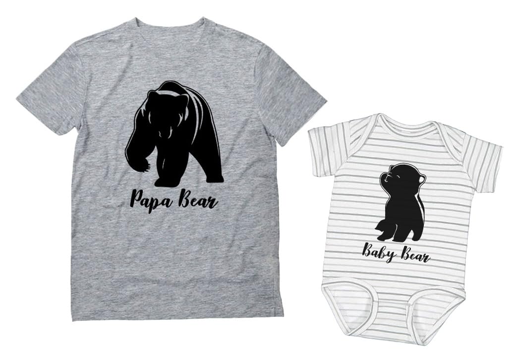 Tstars Papa & Baby Bear Dad and Son Daughter Matching Shirts Fathers Day New Dads Gift Father and Infant Shirt Set Dad Gray Large/Baby gray/white 12M (6-12M)