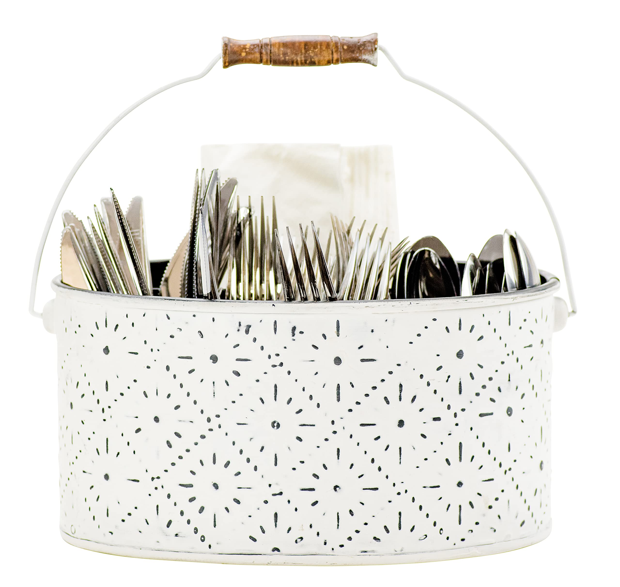 Boston Warehouse Embossed Flatware Caddy, White