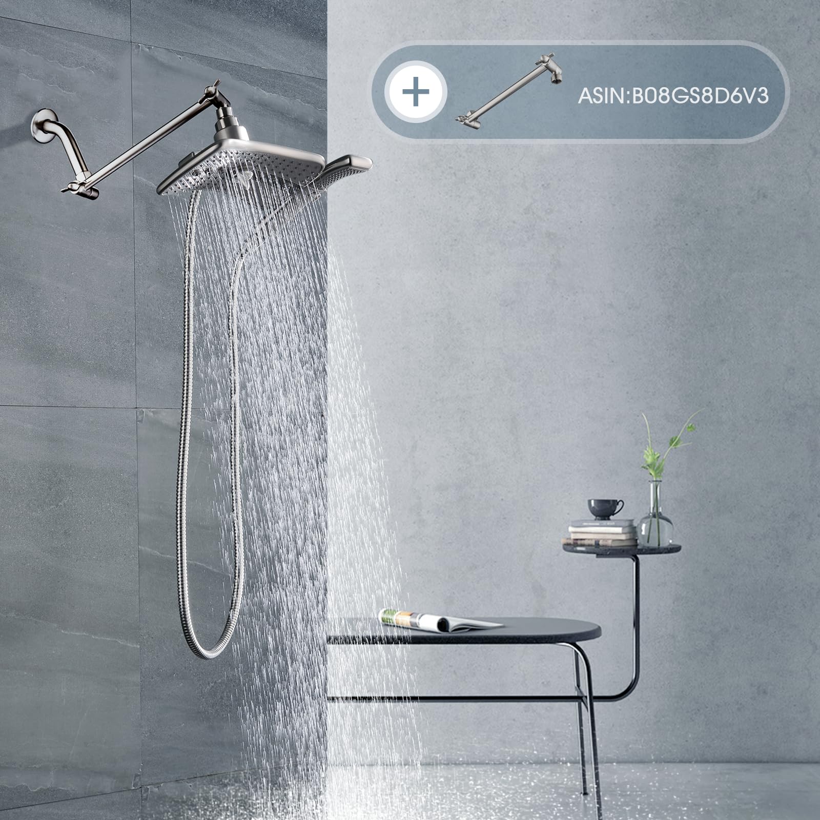 BRIGHT SHOWERS 6 Inch Brass Shower Arm with Flange Shower Pipe Arm for Wall Mount Fixed and Handheld Shower Head, Brushed Nickel