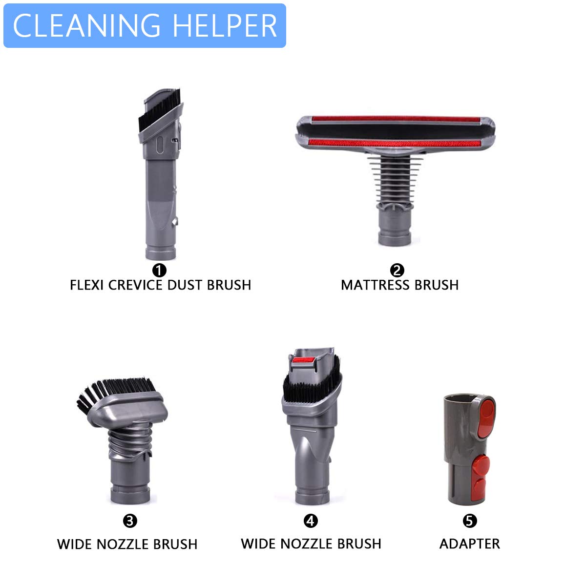 Attachments Tools Kit for Dyson V6 V7 V8 V10 DC16 DC24 DC33 DC34 DC35 DC39 DC44 DC58 DC59 DC62 DC74 Cordless Vacuum Cleaner, Home Cleaning Tools Brush Kit Accessories (5 PACK)