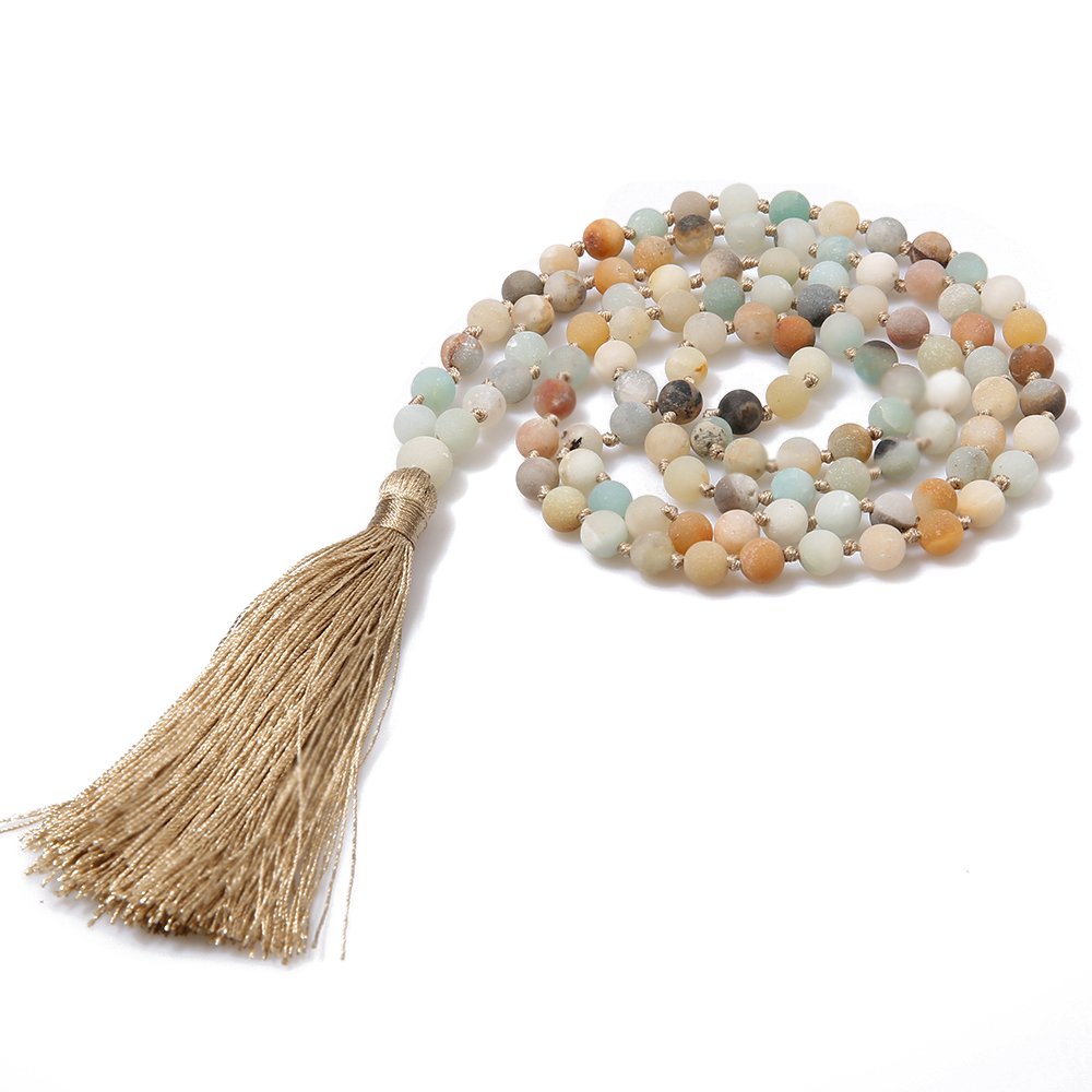 BALIBALI 6MM Mala Beads Necklace Natural Stone Meditation Statement Necklace Japa Yoga Rosary Prayer Charm Beaded Tassel Necklace