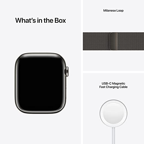 Apple Watch Series 7 GPS + Cellular, 45mm Graphite Stainless Steel Case with Graphite Milanese Loop (Renewed)