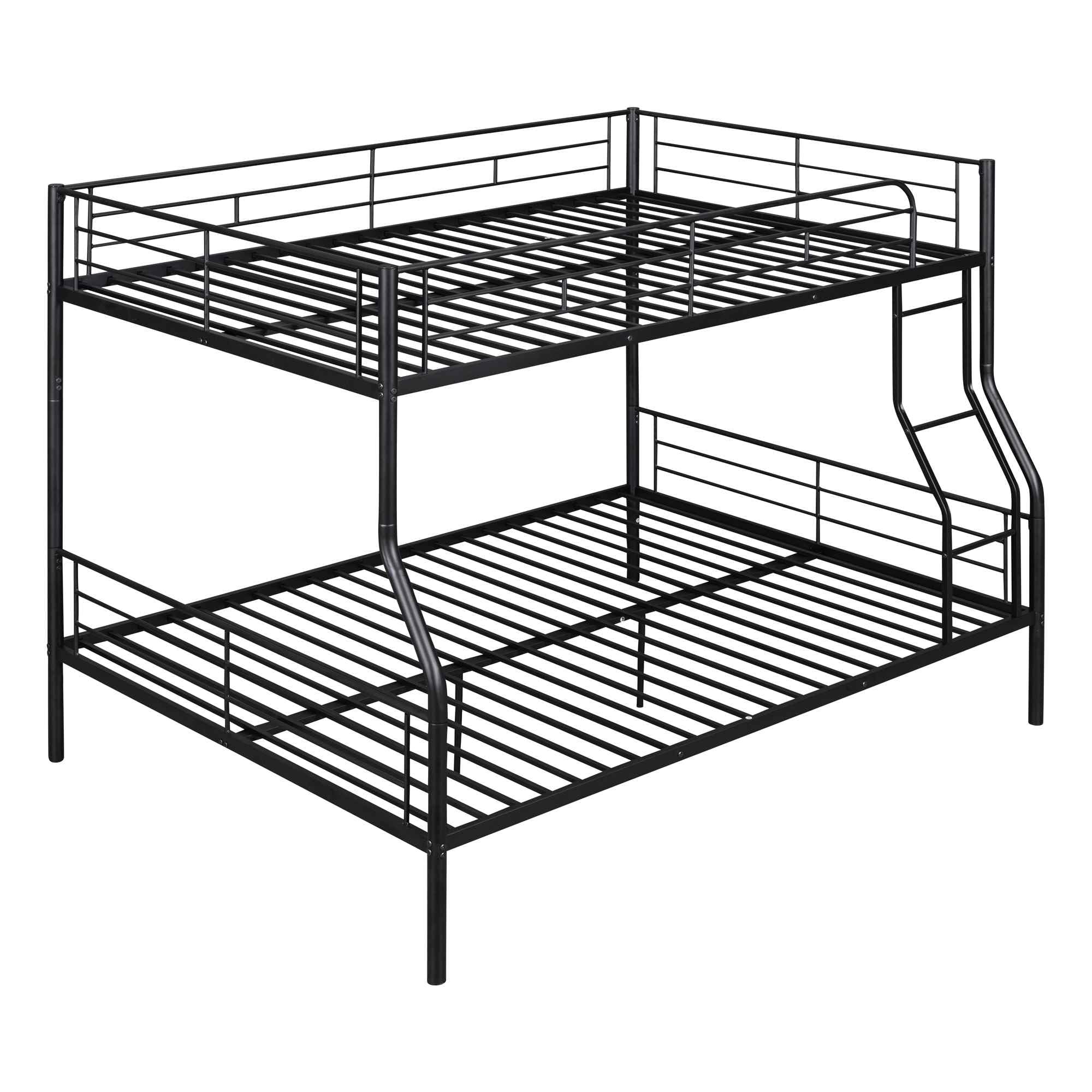 ATY Metal Bunk Bed Full XL Over Queen Size, Convertible Sturdy Bedframe w/Ladder and Guardrail, Can Seperated into 2Beds,No Box Spring Needed, for Kids, Teens, Adults, Black