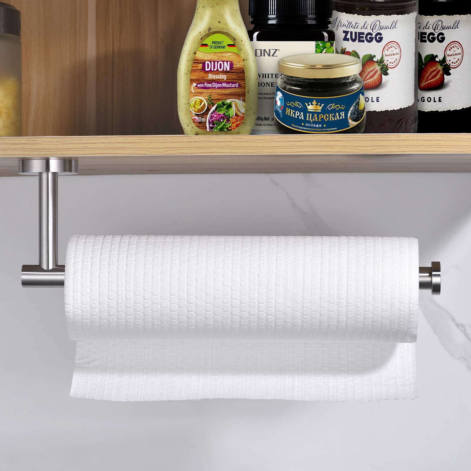 Brushed Nickel Paper Towel Holder,Under Kitchen Cabinet Towel Paper Rack,Wall Mounted Round SUS304 Stainless Steel Dispenser for Bathroom Kitchen Tissue Towel Roll,11 inch