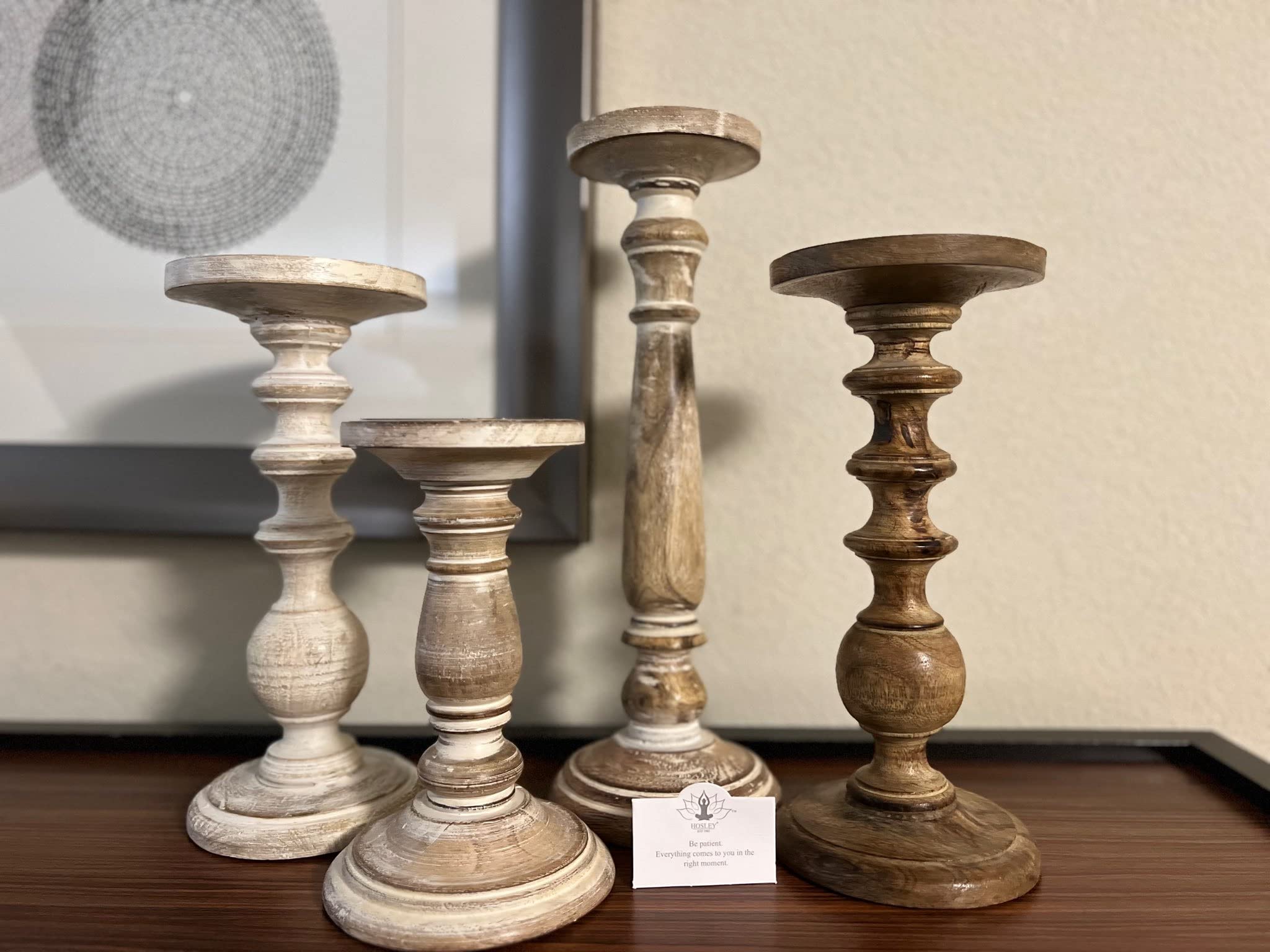 Hosley® Elevate Your Decor with Our Set of 2 Wood Candlesticks 14" High Distress Finish Candleholders for Pillar Wax Candles or Flameless Candles Rustic Charm for Timeless Style