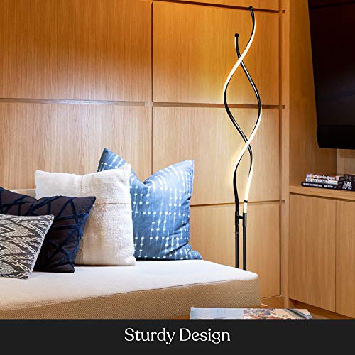Brightech Embrace Dimmable LED Floor Lamp β Modern Spiral Adjustable Standing Lamp for Living Rooms & Offices β 2-in-1 Tall End Table Lamp for Bedroom Reading - Black