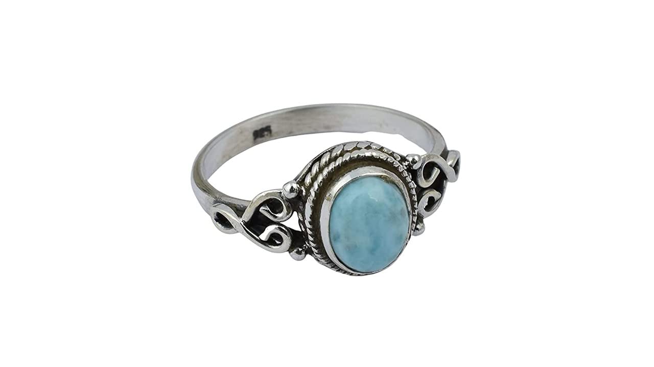 Larimar Stone Ring 925 Sterling Silver Statement Ring For Women Handmade Rings Gemstone Christmas Promise Ring Size US 11 Gift For Her