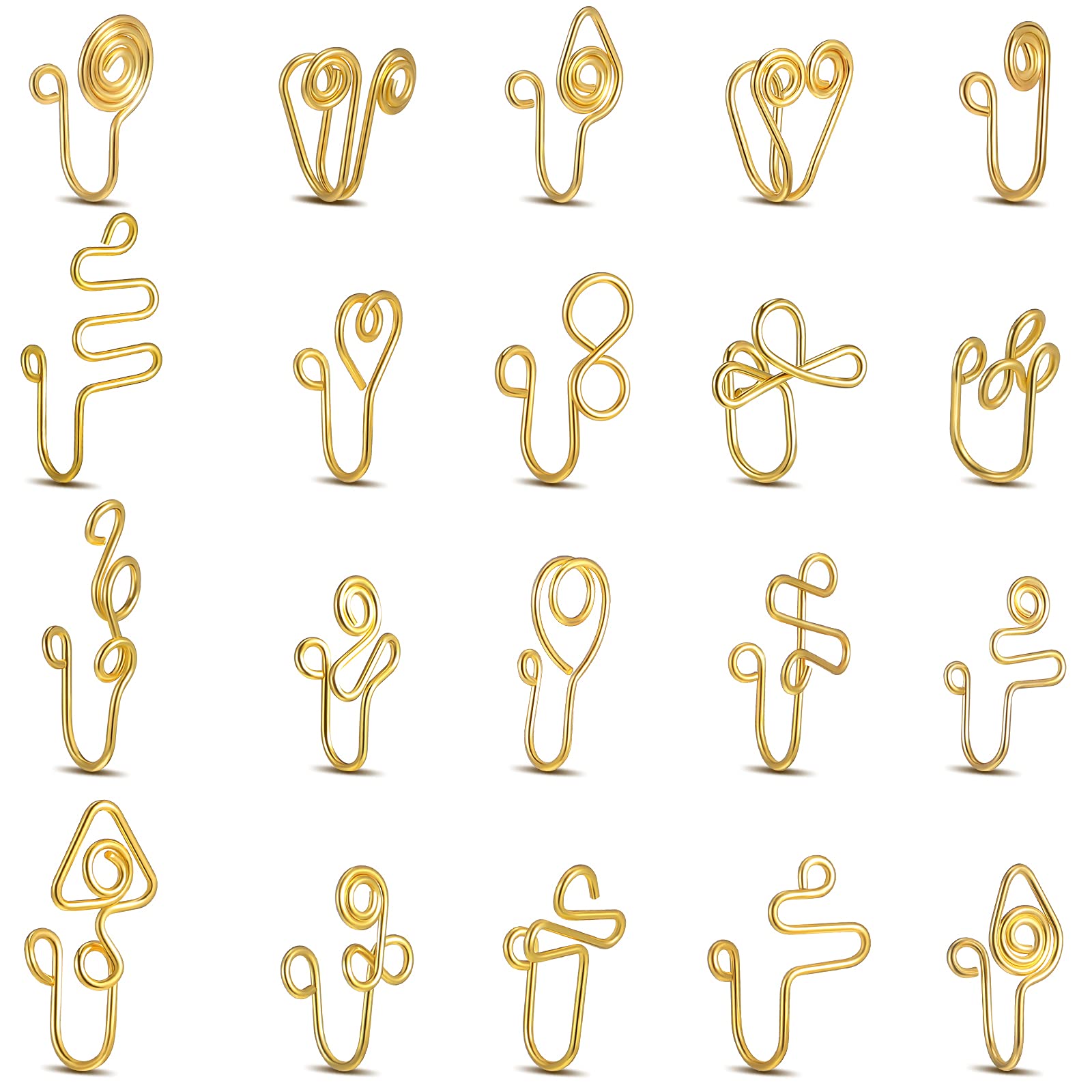 Batiyeer 20 Pieces Nose Cuffs African Nose Hoop Fake Gold Nose Ring Cuff Nose Ring Non Piercing Nose Clips Jewelry for Women Men