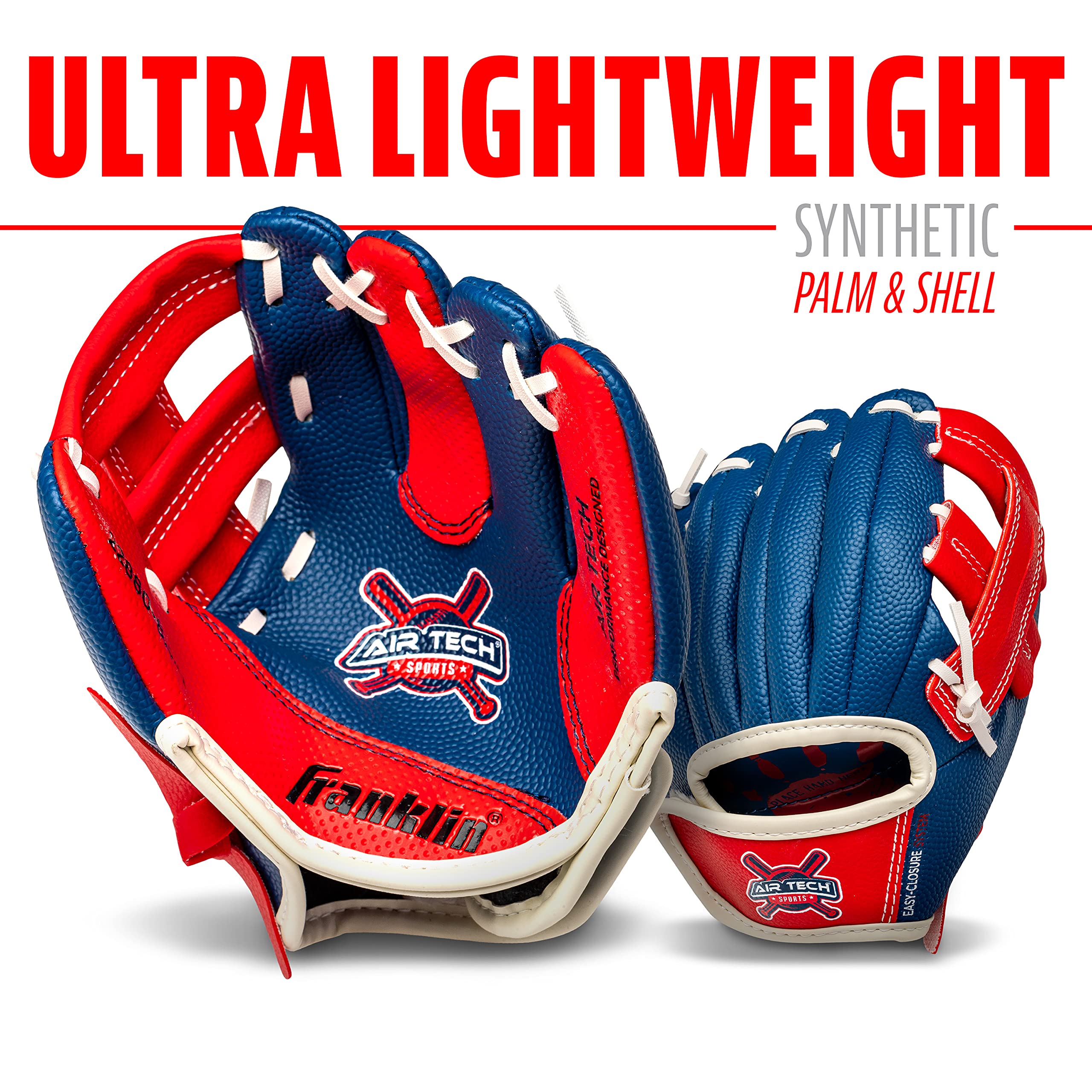 Franklin Sports Kids Baseball Glove - Air Tech Youth Tball Glove - Toddler + Youth Teeball, Baseball + Softball Mitt - Right Hand Throw - Navy/Red - 8.5"