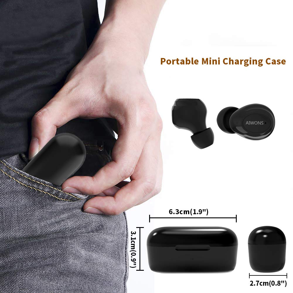 aiwons True Wireless Earbuds Bluetooth Headphones, Bluetooth 5.0 Touch Control Stereo Hi-Fi Sound IPX5 Waterproof 16H Playtime with Charging Case, Bluetooth Headset (Black)