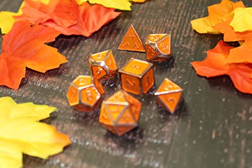 Metal Imperial Dice Set with Display Box | Metal Dice for Tabletop RPG Games Dungeons Dragons (Pumpkin Spice Orange Set)