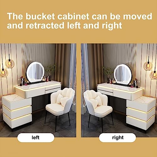Attega Vanity Set, Makeup Vanity Desk with 6 Drawers and Ambient Light, Solid Wood Frame Vanity Set includes Smart Makeup Mirror and Chair, for Bedroom (47.24", White)